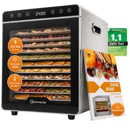 Sommertal D&ouml;rrautomat Silence 800 12 Einsch&uuml;be, 800W, 30&ndash;85&deg;C & 24h Timer &ndash; D&ouml;rrger&auml;t Edelstahl, Kr&auml;utertrockner & Dehydrator f&uuml;r Obst & Fleisch
