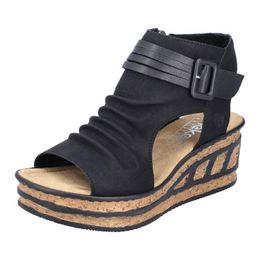 Rieker Damen Keilsandalette , Sommerschuh, Sandale, Keilabsatz, mit Rei&szlig;verschluss innen schwarz 38