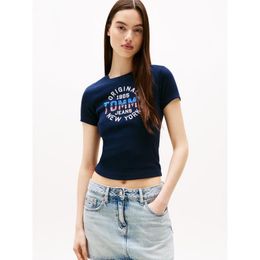 Tommy Jeans Damen Kurzarmshirt &raquo;TJW SLIM SH TOMMY NY RIB TEE&laquo; Baumwollmischung, slim fit, in gerippter Struktur XL (46)