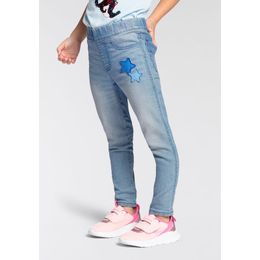 Kidsworld M&auml;dchen Kidsworld Jeansjeggings &raquo;, Strecht-Jeans in Schlupfform&laquo; schmale Beinform, mit Used-Waschung, normale Leibh&ouml;he blau 110, N-Gr
