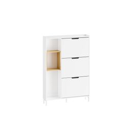 sobuy Schuhschrank mit 3 T&uuml;ren Wei&szlig; 90x19x129,5cm Modern