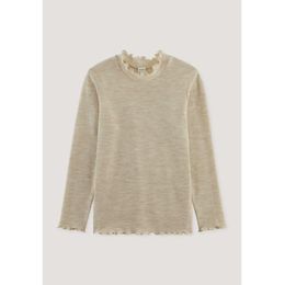 hessnatur Pointelle Langarmshirt aus reiner Bio-Merinowolle in sand | Gr.: 98/104