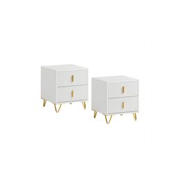 sobuy Nachttisch mit 2 Schubladen Wei&szlig; 40x40x47cm Modern