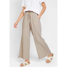 bonprix Damen bonprix Palazzohose &raquo;Palazzo-Hose aus Musselin&laquo; aus Musselin, lockere Passform, elastischer Bund, kn&ouml;chellang grau 40, N-Gr