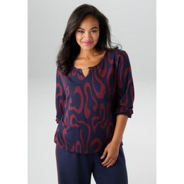 Aniston Plus Damen Aniston PLUS Langarmshirt mit gro&szlig;fl&auml;chigem, grafischen Druck rot 54