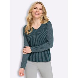 Sieh an! Langarm-Pullover in petrol-silberfarben | Gr.: 56