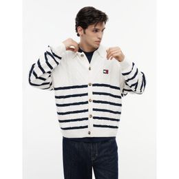 Tommy Jeans Herren Cardigan &raquo;RELAXED STRIPE CABLE BUTTONUP&laquo; Relaxed fit mit Zopfstrickmuster wei&szlig; S