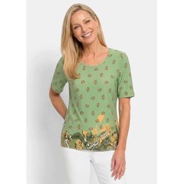GOLDNER Viskoseshirt mit Bl&uuml;ten- und Bl&auml;tter-Print in hellgr&uuml;n / honig / gemustert | Gr.: 42