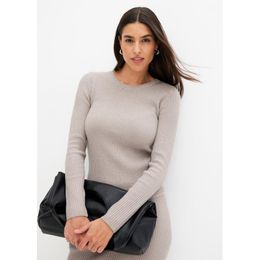 bonprix Damen bonprix Strickpullover aus Rippstrick mit Viskose und metallisierten Fasern, schmal grau 52/54 (XXL)