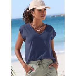 Beachtime By Lascana Damen Beachtime by Lascana V-Shirt &raquo;aus leichter Strukturware mit Effektgarn&laquo; luftiges Sommershirt, T-Shirt mit V-Ausschnitt, 