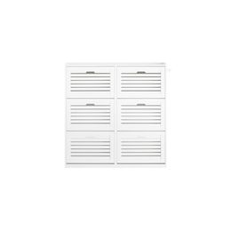 sobuy Schuhschrank mit 6 T&uuml;ren Wei&szlig; 109x30x112,5cm Modern