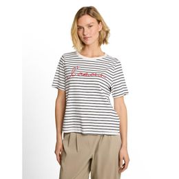 Tom Tailor Damen Tom Tailor Kurzarmshirt Sommershirt im Streifen-Look und mit Workung-Stickerei XXL
