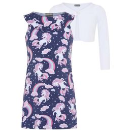 Kidsworld Bolero, Kleid & Leggings in blau gemustert | Gr.: 92-98