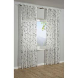 Gardine &raquo;Schal Zweige&laquo; Schlaufen 1 Stk. tlg. mit Gardinenband und verdeckten Schlaufen grau Polyester, Viskose 245cm, Schlaufen, 140cm