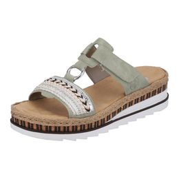 Rieker Damen Pantolette , Keilabsatz, Sommerschuh, Schlappen mit Zierperlen besetzt gr&uuml;n 38