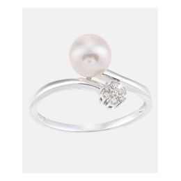 Diamant L'&eacute;ternel Ring aus 375 Wei&szlig;gold mit 0.05 Karat Diamant mit Perle | Gr.: 49
