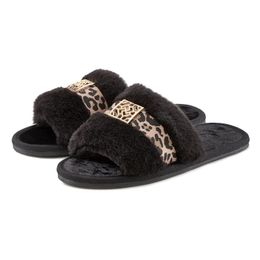 Vivance Dreams By Lascana Damen Vivance Dreams by Lascana Pantolette &raquo;Hausschuh, Pl&uuml;schhausschuh,&laquo; mit kuscheligem Fellimitat und Animal-Print VEGAN 