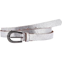 Lascana Damen Lascana H&uuml;ftg&uuml;rtel &raquo;Lederg&uuml;rtel, schmaler G&uuml;rtel, Anzugg&uuml;rtel&laquo; aus Leder in Metallic-Snake-Optik f&uuml;r Hosen, Jeans & Kleider silber 85