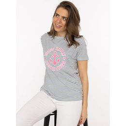 Zwillingsherz Damen T-Shirt &raquo;"Heimat Anker"&laquo; gestreift, rundes Motiv mit Anker, Rundhals S