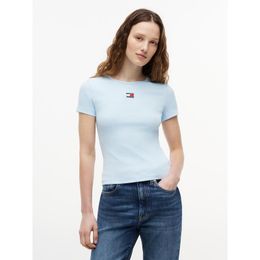 Tommy Jeans Damen Kurzarmshirt &raquo;TJW SLIM BADGE RIB TEE&laquo; mit gerippter Struktur blau L (42/44)