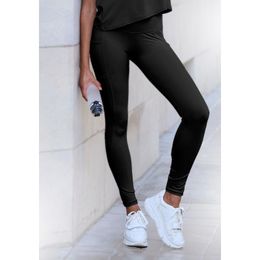 Copenhagen Studios Damen Funktionsleggings mit Mesh-Einsatz und Handytasche am Bein schwarz XS (32/34), N-Gr