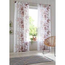 OTTO home Gardine &raquo;Ina&laquo; Schlaufen 2 Stk. tlg. 2-er Set, einseitig floral bedruckt, Voile, Blumen braun Voile, Polyester 245cm, Schlaufen, 144cm