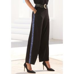 Lascana Damen Lascana Schlupfhose &raquo;mit lockerem, weitem Bein&laquo; mit Pailettenstreifen, Partyhose, luftig und festlich blau 44, N-Gr