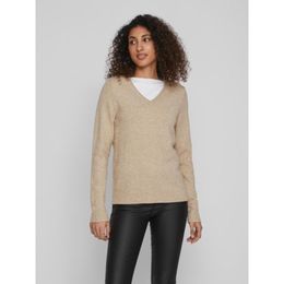 Vila Damen V-Ausschnitt-Pullover &raquo;VIRIL V-NECK L/S KNIT TOP - NOOS&laquo; Materialmix, regular fit beige XS (34)