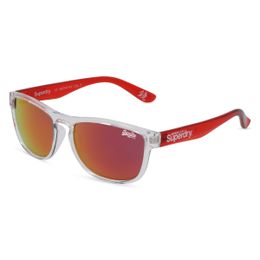 Superdry ROCKSTAR | Unisex-Sonnenbrille | Fassung: Vollrand, Quadratisch, Kunststoff, Grau Transparent | Glasfarbe: Rot