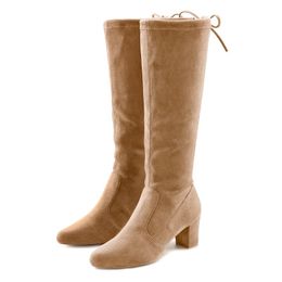 Lascana Damen Lascana Schlupfstiefel &raquo;Schlupfboots, Slouchy Boots, Slip-On,&laquo; aus stretchigem Material mit Blockabsatz in elegantem Design braun 42