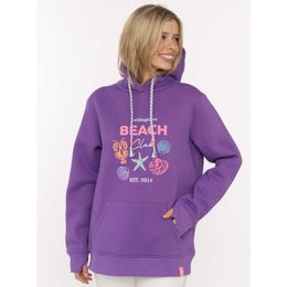 Zwillingsherz Damen Hoodie &raquo;"Beach Club"&laquo;, Muschel-Motiv, Kapuze mit bunter Kordel, K&auml;ngurutasche L/XL