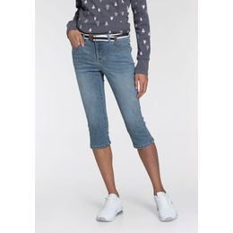 Kangaroos Damen Kangaroos Caprijeans &raquo;CAPRI-JEANS mit G&uuml;rtel&laquo; Set, mit abnehmbarem G&uuml;rtel, Skinny Fit, mit Schlitz, normale Leibh&ouml;he blau 44, N-Gr