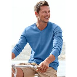 H.I.S. H.I.S Herren Strickpullover mit V-Ausschnitt, Pullover aus Feinstrick, Baumwollmischung blau XL (56/58)