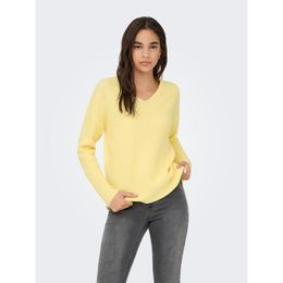 Only Damen Only Strickpullover &raquo;ONLCAMILLA V-NECK L/S PULLOVER KNT NOOS&laquo; Materialmix, regular fit gelb XL