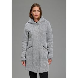 Polarino Damen Strickmantel mit 2-Wege-Rei&szlig;verschluss, aus Strickfleece, in melierter Tweedoptik grau 38