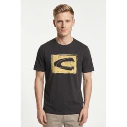 Camel Active Herren Camel Active T-Shirt normale Passform, Kurzarm-Design, bedruckte Optik mit Logo-Print schwarz S
