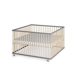 S&auml;mann Laufgitter mit Matratze SleepPlus & Schlupfsprossen grau/natur Premium | Gr.: 75x100 cm