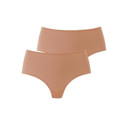 Lascana Damen Lascana High-Waist-String 2er-Pack, aus weicher und hoch elastischer Microfaser braun 32/34