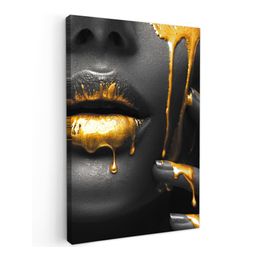 OnlyWow Leinwand Bilder Gesicht gold schwarz | Gr.: 20 x 30 cm