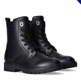 Tommy Hilfiger M&auml;dchen Schn&uuml;rboots Biker Boots, Winterboots mit Blockabsatz schwarz 32