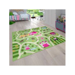 KADIMA DESIGN Kinderteppich waschmaschinenwaschbar Bauernhof‐Stra&szlig;en Kinderzimmer in Gr&uuml;n | Gr.: 200 x 200 cm