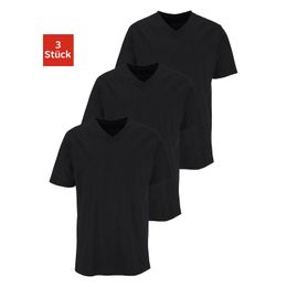 H.I.S. H.I.S Herren T-Shirt &raquo;mit V-Ausschnitt, V-neck, Unterziehshirt&laquo; Packung, 3er-Pack, 3 Stk. unifarben, V-neck, aus Baumwolle schwarz 6/L