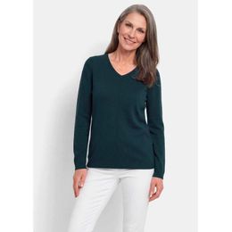 GOLDNER Baumwollpullover mit V-Ausschnitt in petrol | Gr.: 38