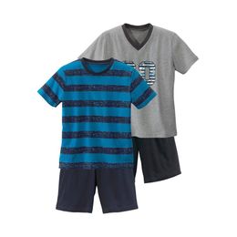 AUTHENTIC LE JOGGER Pyjama in t&uuml;rkis-gestreift, grau-meliert | Gr.: 98/104