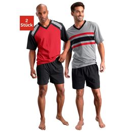 Le Jogger Herren Le Jogger Pyjama Packung, 4 tlg. Schlafanzug mit kontrastfarbigen Eins&auml;tzen schwarz 52/54 (L)