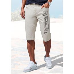 John Devin Herren Bermudas &raquo;- bedruckte Sommer Shorts aus elastischer Baumwollmischung&laquo; mit gro&szlig;em Druck auf dem Bein, 3/4 Shorts beige 33, N-Gr