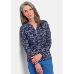 GOLDNER Jerseybluse mit Rundhals, V-Ausschnitt in marine / gemustert | Gr.: 38