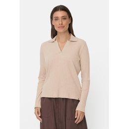 Camel Active Jersey-Shirt mit geripptem Kragen in Beige | Gr.: XXS