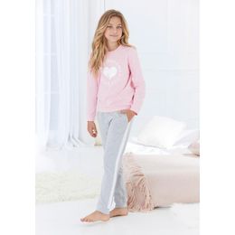 Buffalo M&auml;dchen Pyjama 2 tlg. Schlafanzug mit Herzdruck und Streifen am Bein grau 122/128