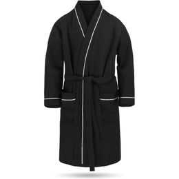 Normani Herren Morgenmantel mit Waffel-Piqu&eacute; Bali in Schwarz | Gr.: 5XL